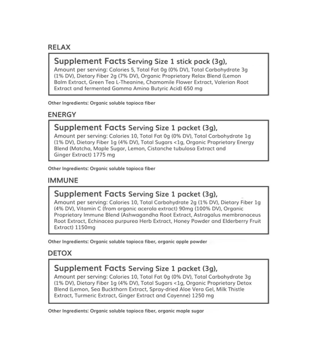 Sample Pack – Relax, Energy, Detox, Immune (4ct) – Herb and Water