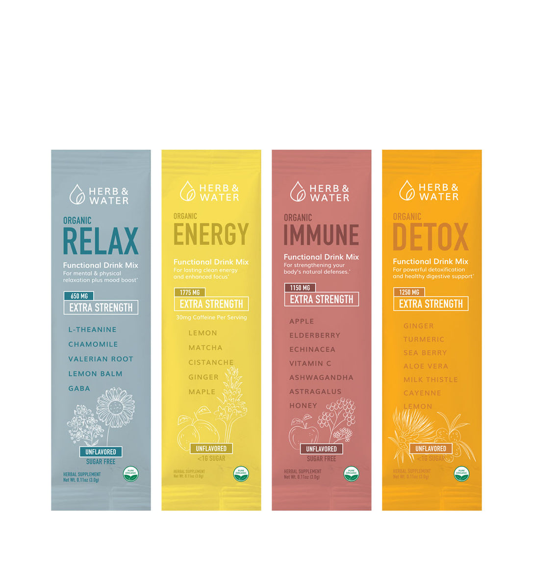 Sample Pack – Relax, Energy, Detox, Immune (4ct) – Herb and Water