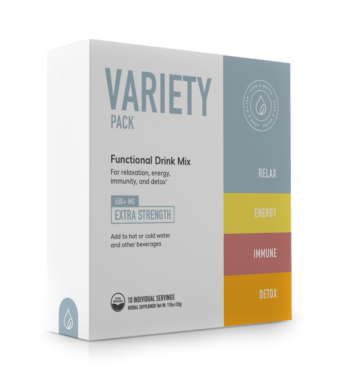 Variety Pack – Relax, Energy, Detox, Immune (10ct) – Herb and Water